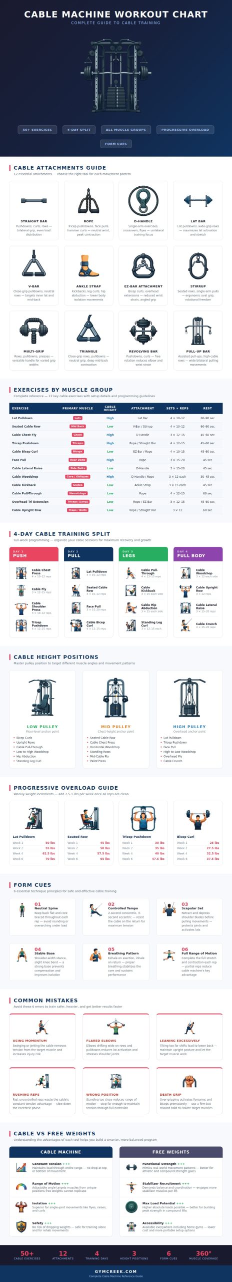 Cable Machine Workout Chart - GymCreek