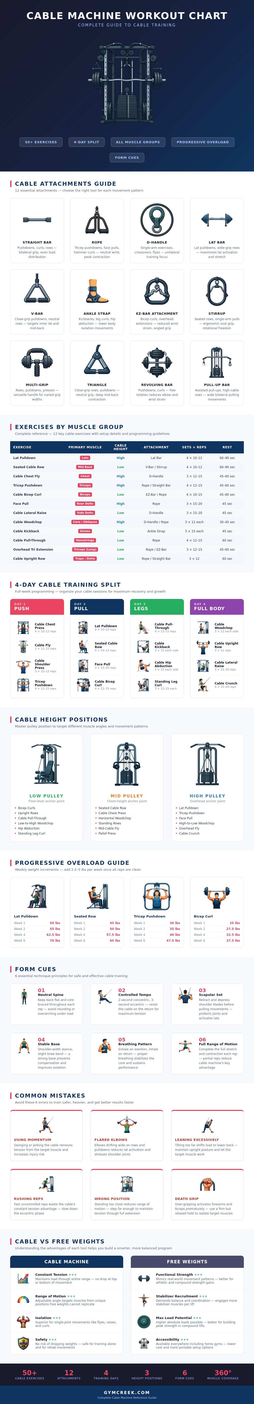 Cable Machine Workout Chart - GymCreek