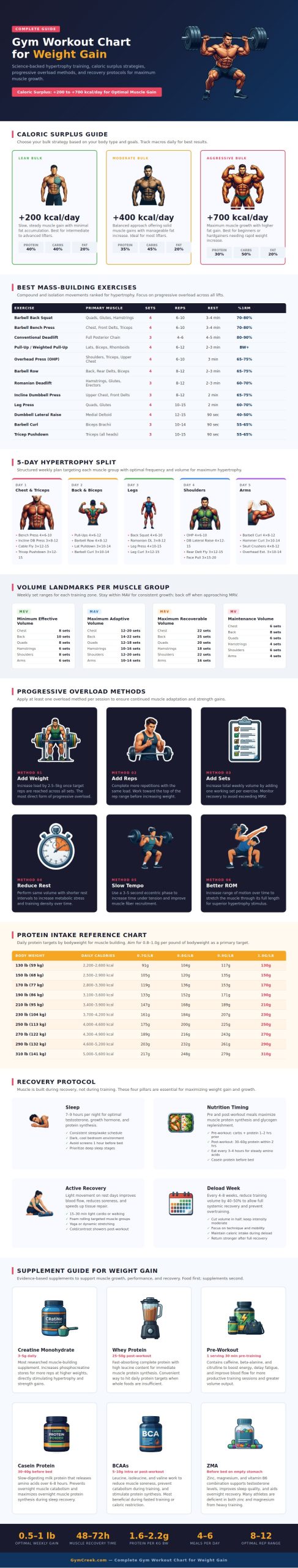 Gym Workout Chart For Weight Gain - GymCreek