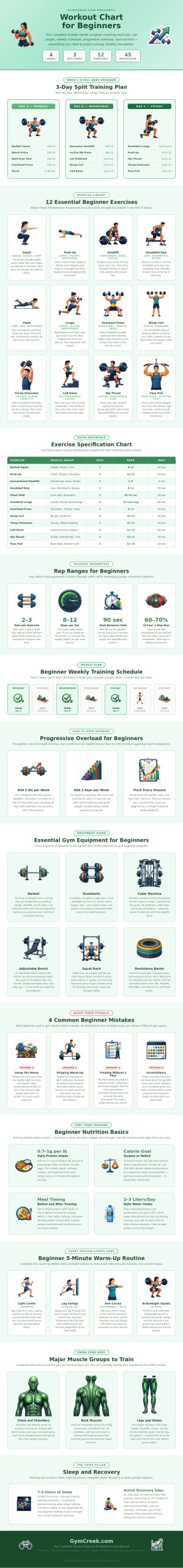 Workout Chart For Beginners - GymCreek